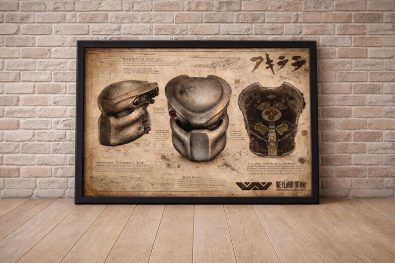 Predator Helmet Blueprint Poster | Sci-fi Fan Art Wall Print | Weyland ...