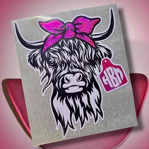Highland Cow Monogram Vinyl Car Decal || Highland Cow Sticker || Custom ...