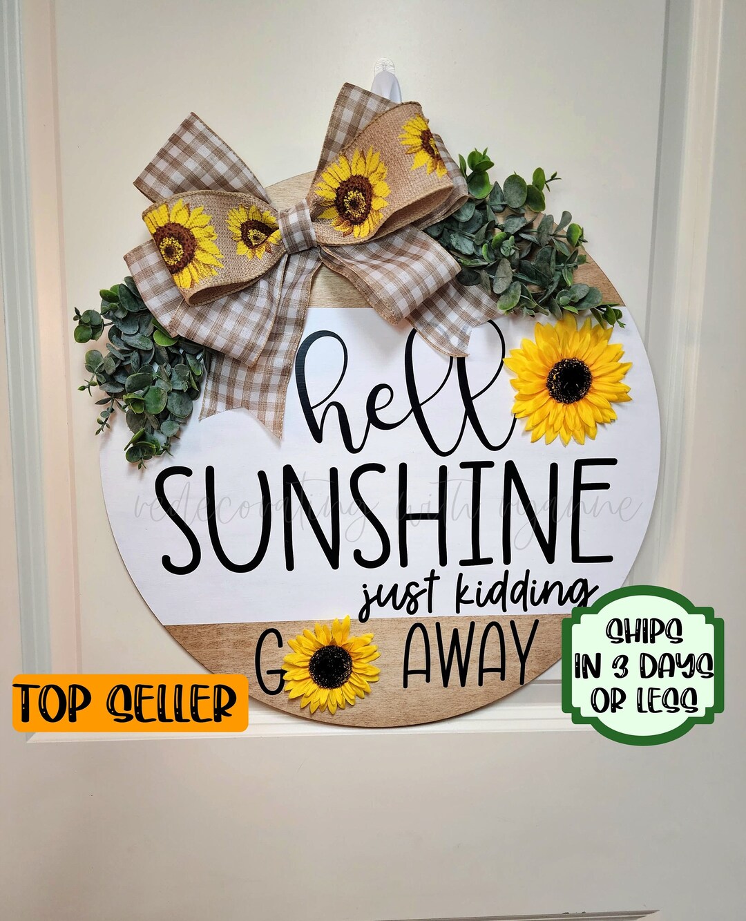 Sunflower Hello Sunshine Front Door Hanger - Sunflower Wreath ...