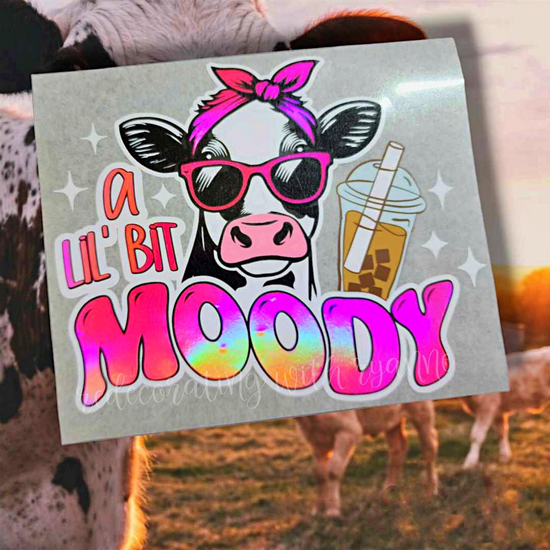 Funny A Lil' Bit MOODY Cow Car Decal || Sarcastic Car Decal || Cow Car ...