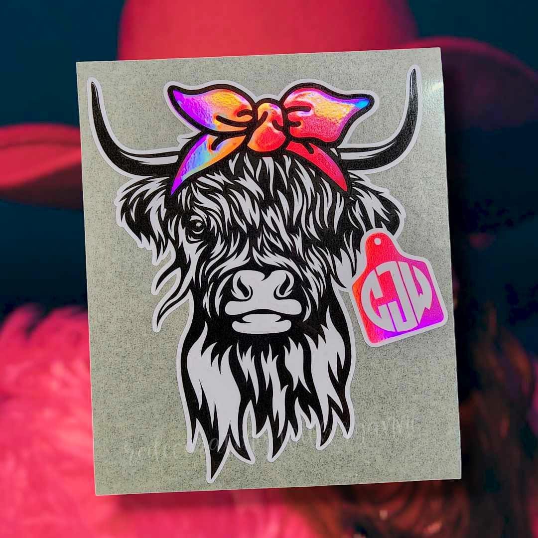 Highland Cow Monogram Vinyl Car Decal || Highland Cow Sticker || Custom ...