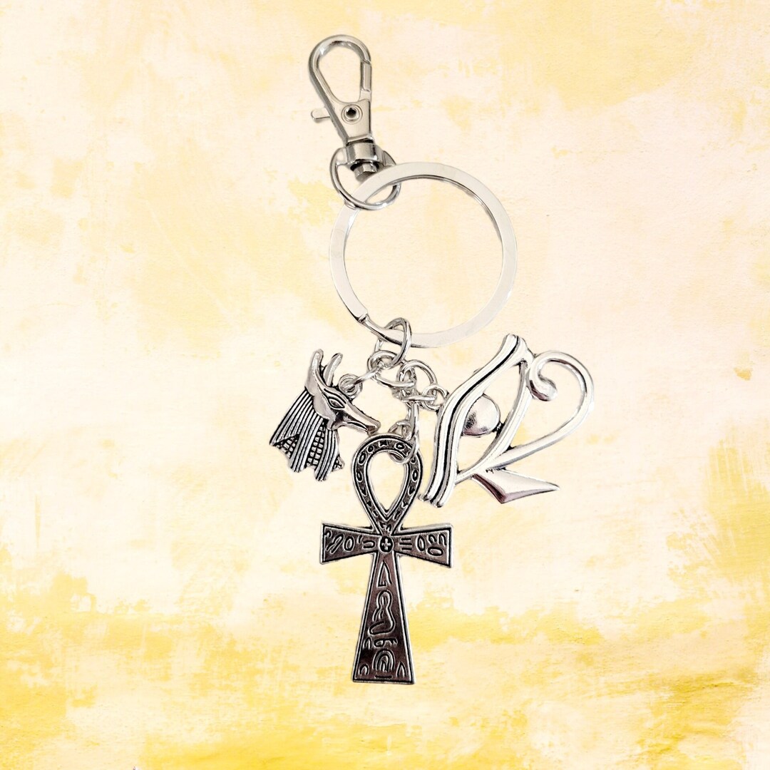 Egyptian Symbols Key Chain With Your Choice of 3rd Charm, Ankh With ...