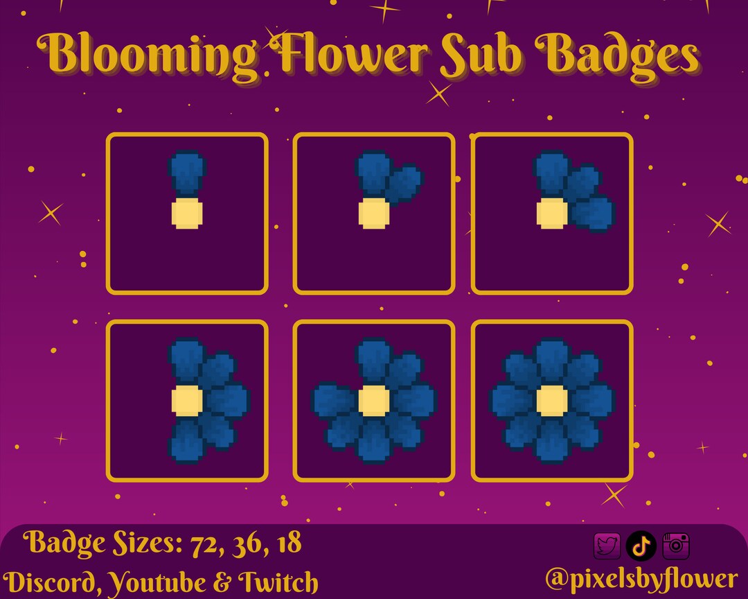 Blooming Dark Blue Flower Bit Badges - Etsy