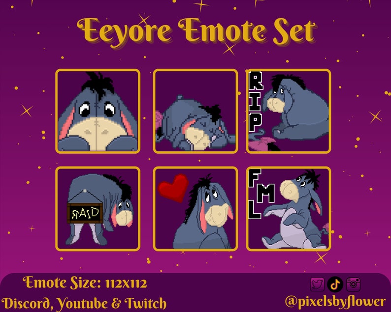 Pixelated Dark Eeyore Emote Set - Twitch, Discord - Etsy