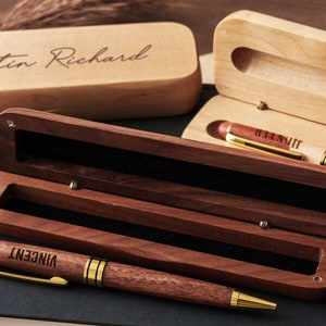 Custom Wood Pen Set Wood Engraved Pen Holder Personalized Gift for Him ...