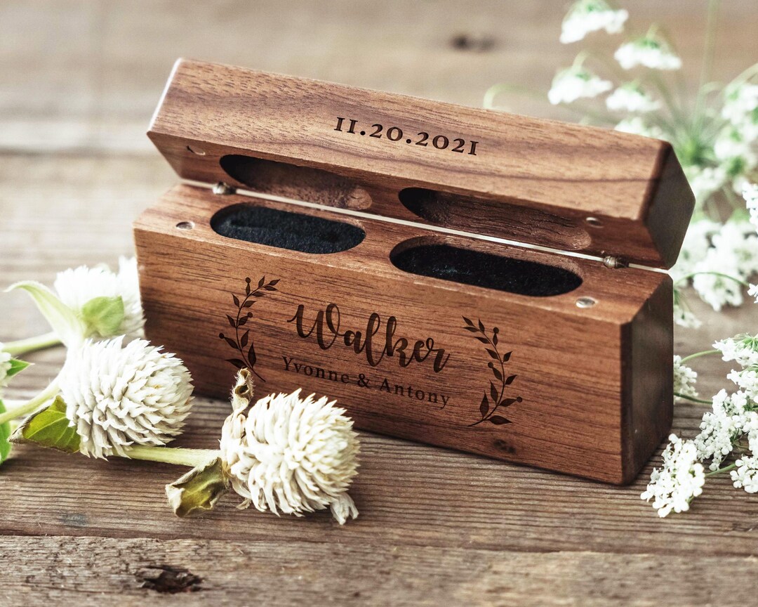 Custom Wedding Ring Box, Double Slot Wooden Ring Box, Personalized Ring ...