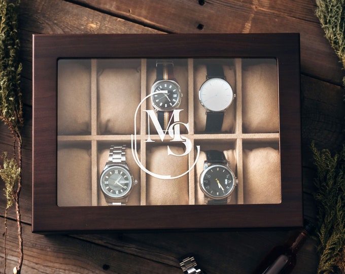 Personalized Wood Drawer Watch Box Storage Custom Two Tier Glass Lid ...