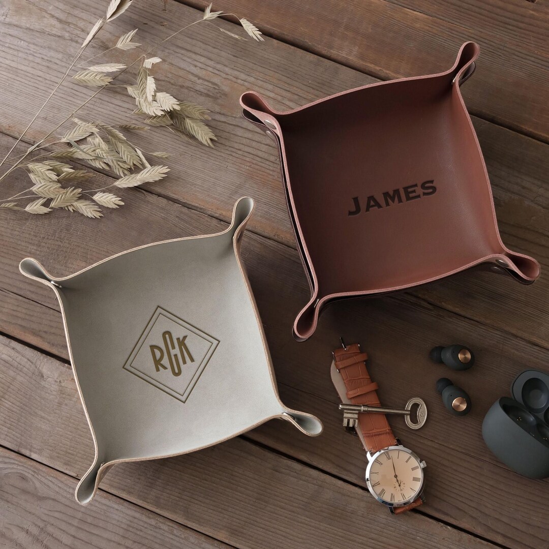 Gift for Him, Custom Leather Valet Tray, Engraved Home Decor, Desk ...