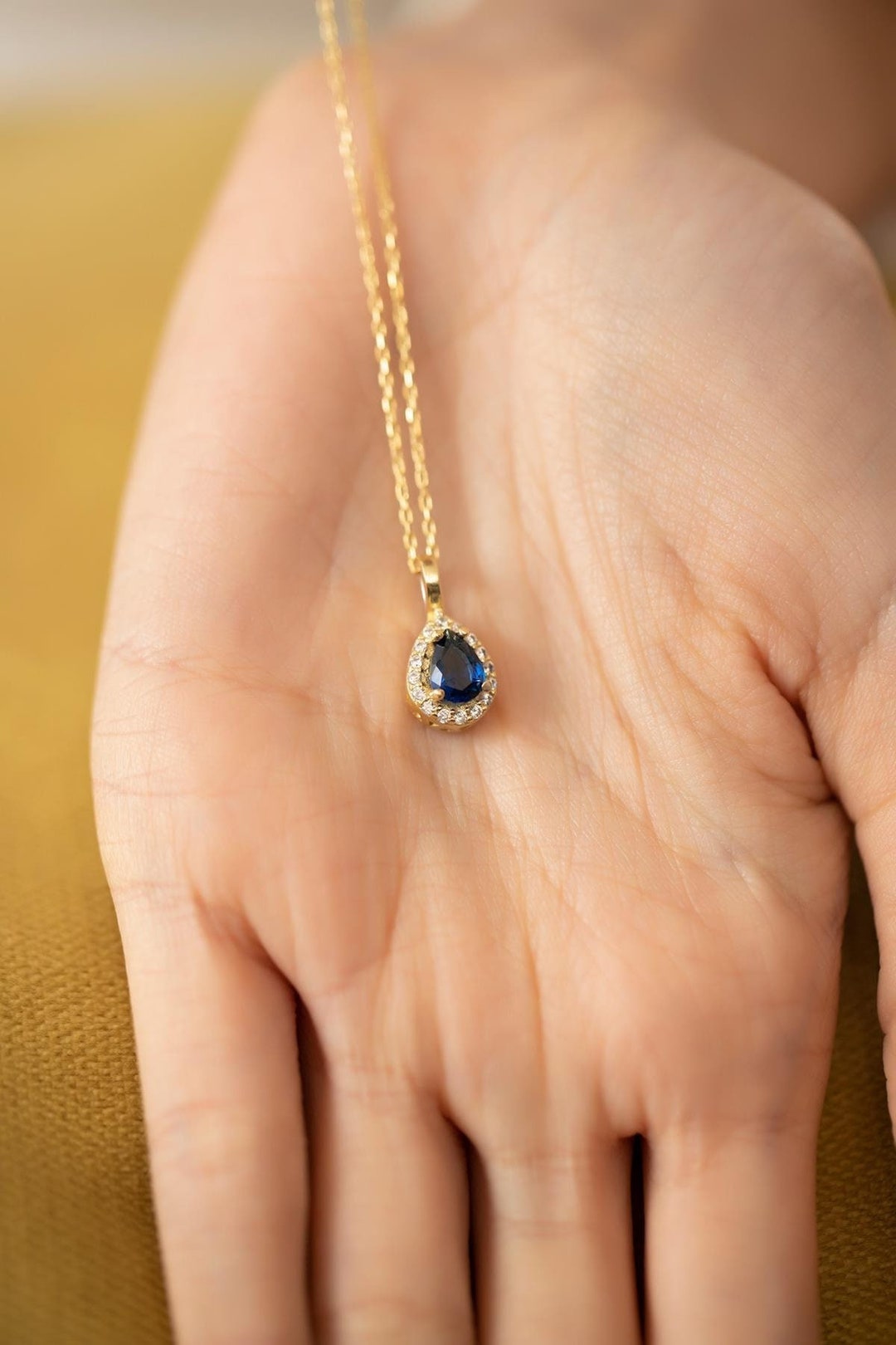 Teardrop Sapphire Necklace | 925 Sterling Silver 14k Gold Plated ...