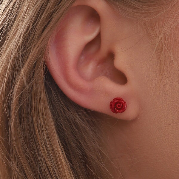 Red Rose Earrings - Etsy