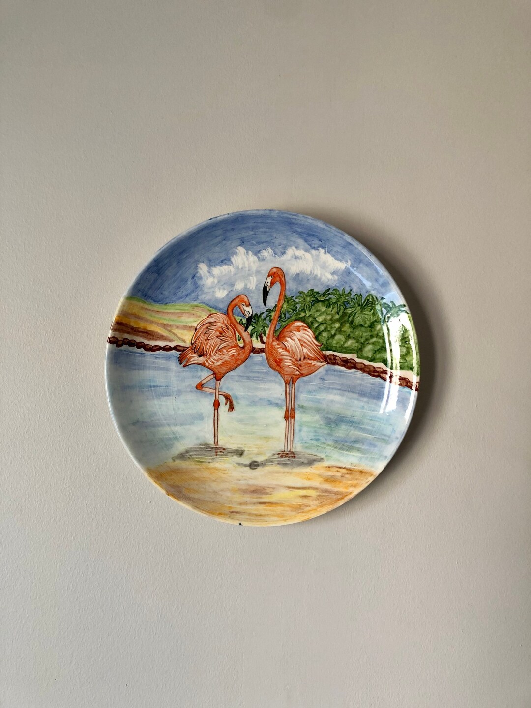 10 Decorative Plate Wall Hanging Hand Painted Decorative Ceramic Plate Flamingo Decor Porcelain ...