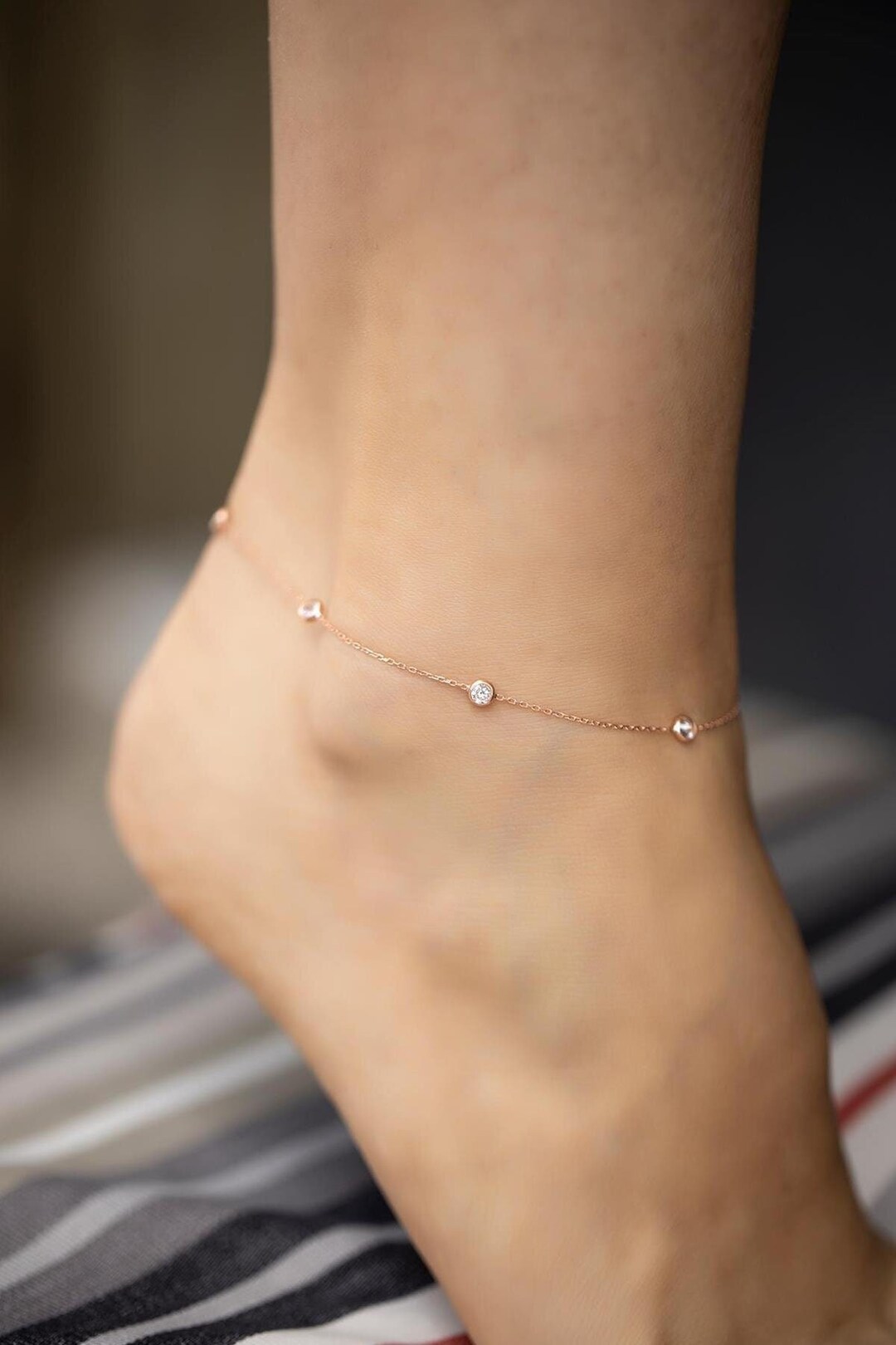 Shiny Stones Anklet Bracelet | 925 Sterling Silver 14k Rose Gold Plated ...