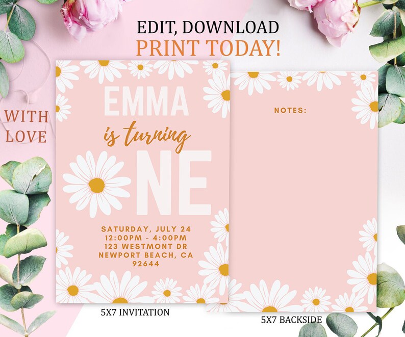 1st Birthday Daisy Girl Birthday Invite Retro Daisy First - Etsy