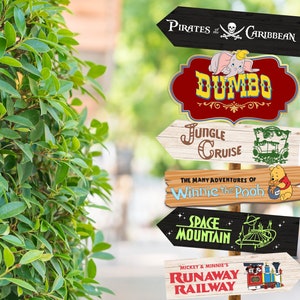 Disneyland Party Directional Sign Printable Set - 14 Beloved Rides and ...