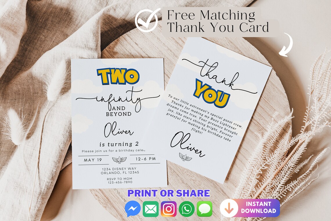 Two Infinity and Beyond | Digital Birthday Invitation | Kids Birthday ...