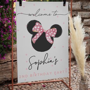Minnie Mouse Welcome Sign | Girl Pink Minnie Mouse Birthday Party Decor ...