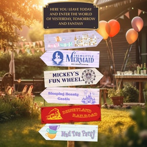 Disneyland Party Directional Sign Printable Set - 14 Beloved Rides and ...