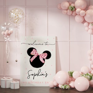 Minnie Mouse Welcome Sign | Girl Pink Minnie Mouse Birthday Party Decor ...