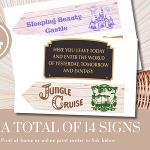 Disneyland Party Directional Sign Printable Set - 14 Beloved Rides and ...