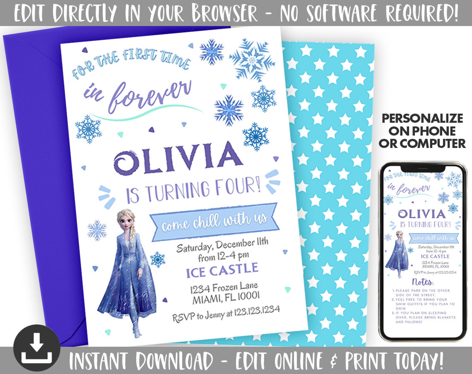 Frozen Birthday Invitation Elsa Birthday Invitation Elsa - Etsy