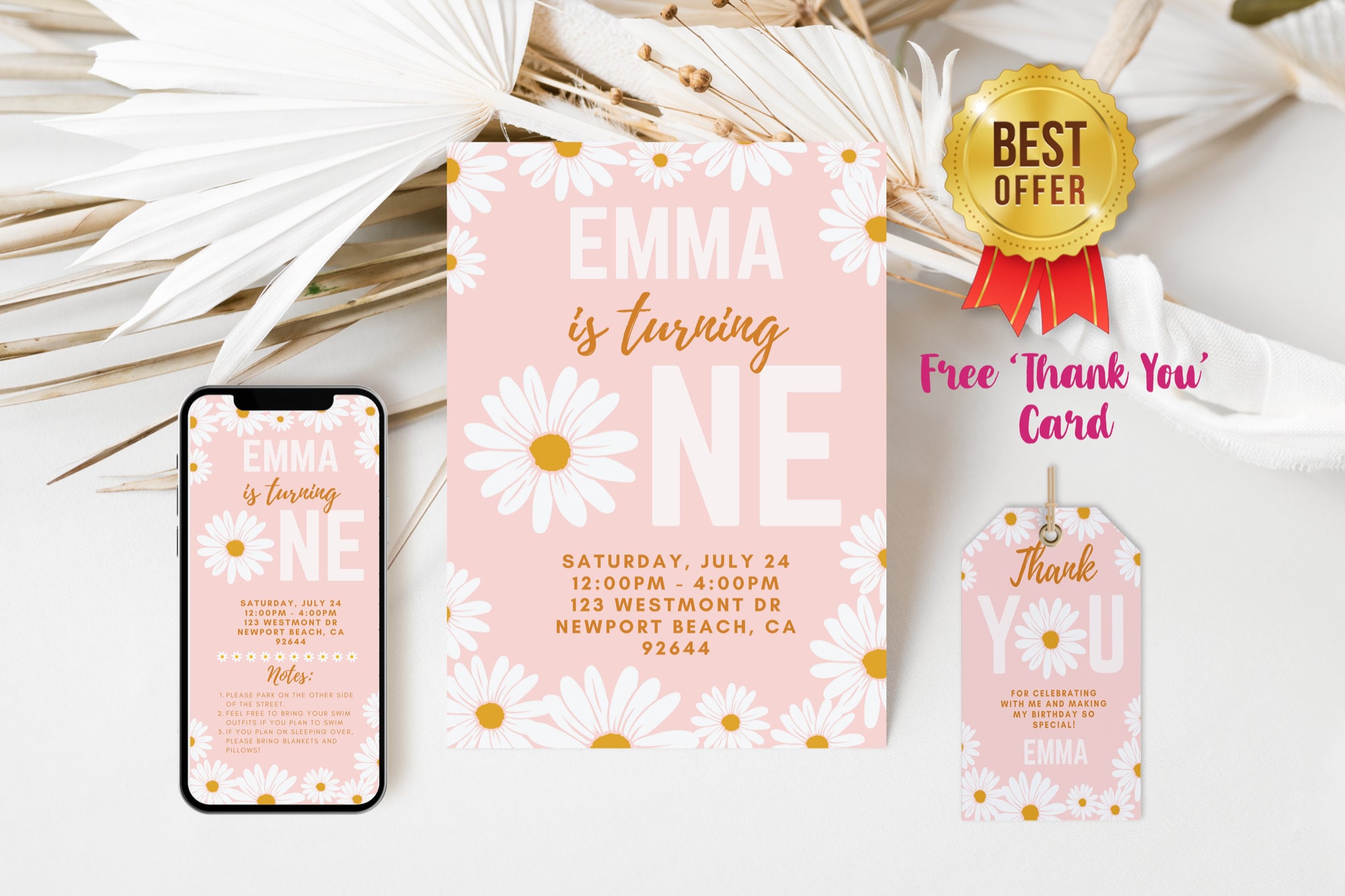 Kids Birthday Flower Invitation - Etsy