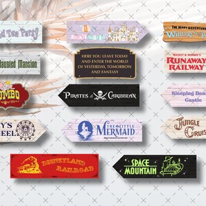 Disneyland Party Directional Sign Printable Set - 14 Beloved Rides and ...