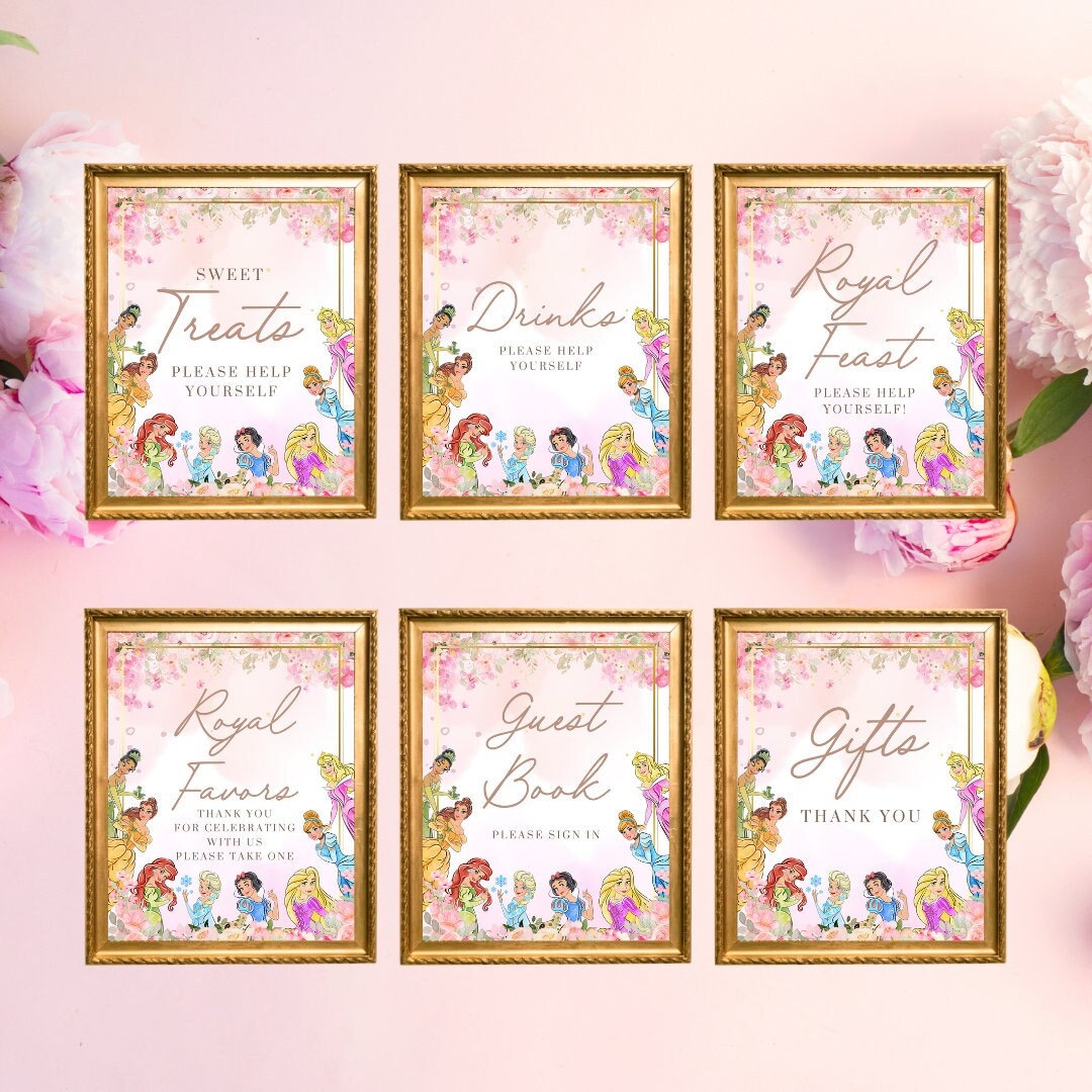 Princess Party Table Sign Set Set of 7 EDITABLE, Download Birthday ...