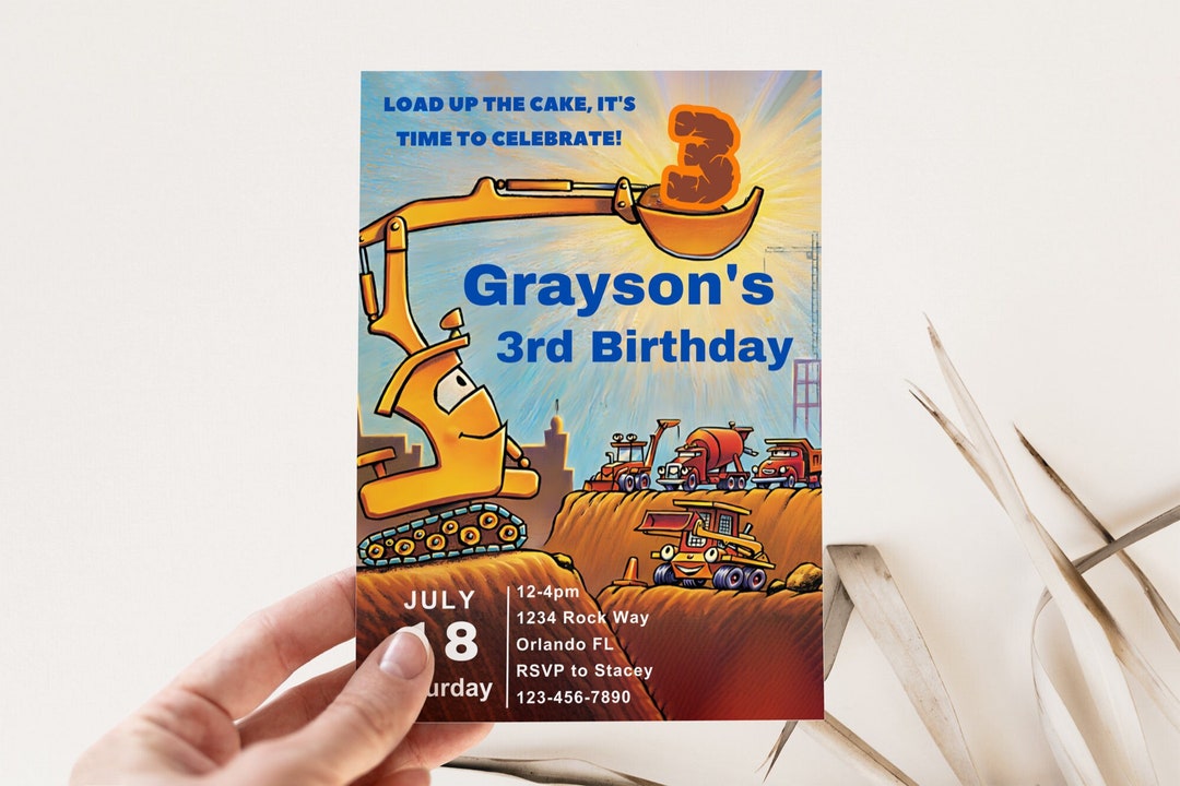 Construction Birthday Invitation | Excavator Dump Truck Party Invite ...