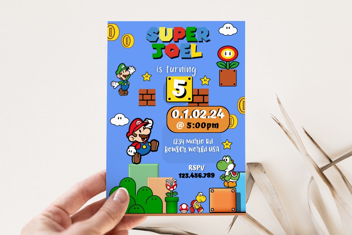 Mario Bros Birthday Invite Super Mario Brothers Birthday - Etsy