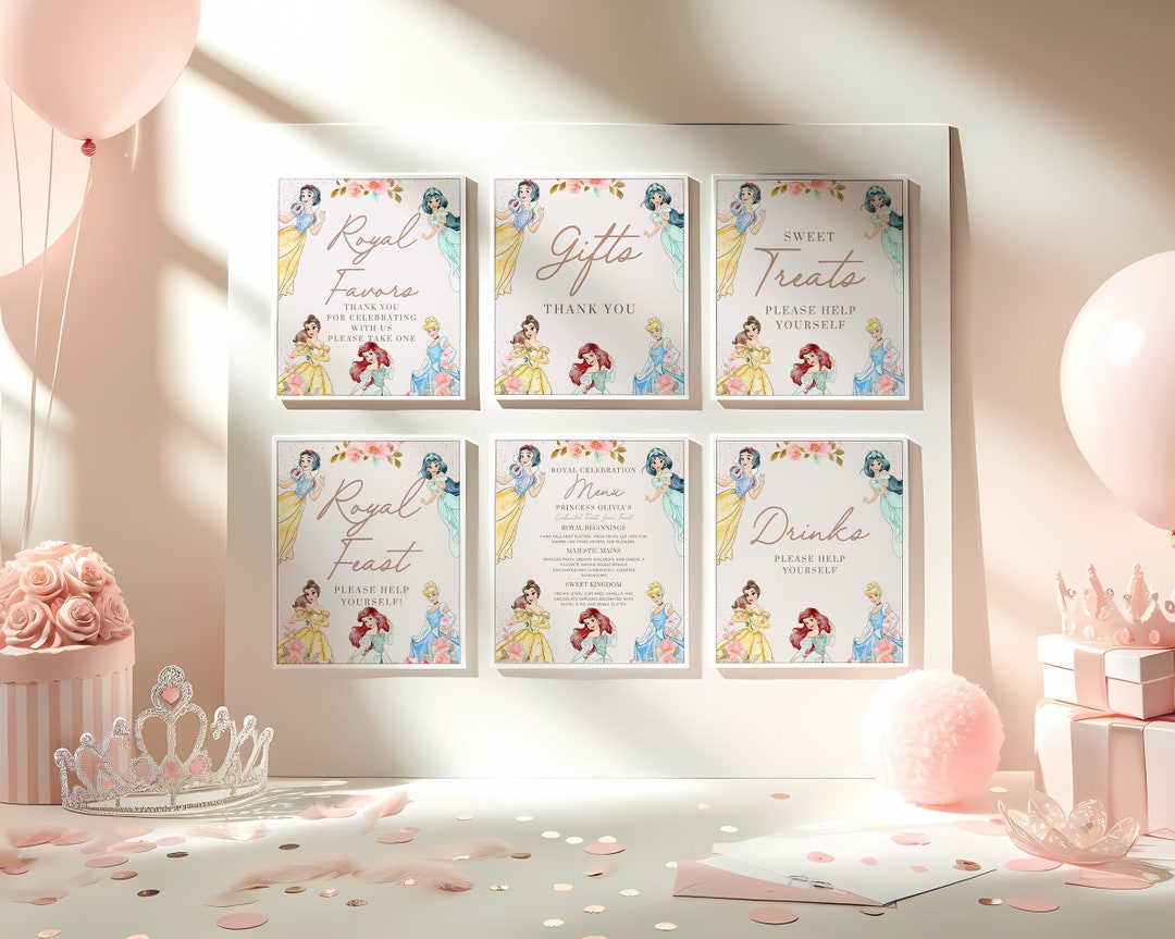 Princess Party Table Sign Set Set of 7 EDITABLE, Download Birthday ...
