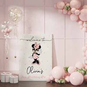 Minnie Mouse Welcome Sign | Girl Pink Minnie Mouse Birthday Party Decor ...