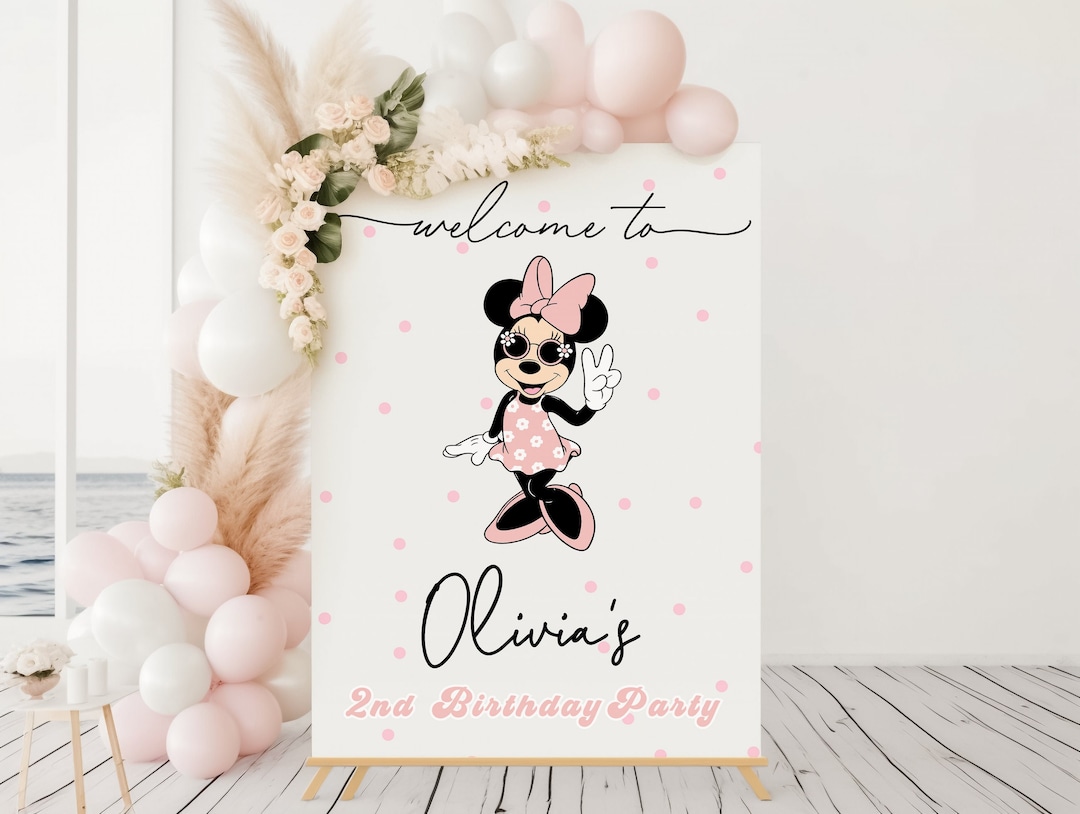 Minnie Mouse Welcome Sign | Girl Pink Minnie Mouse Birthday Party Decor ...