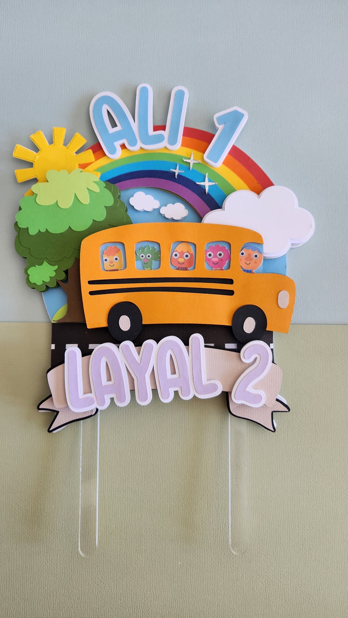Personalized School Bus Cake Topper: Rainbow Birthday Party Decor - Etsy