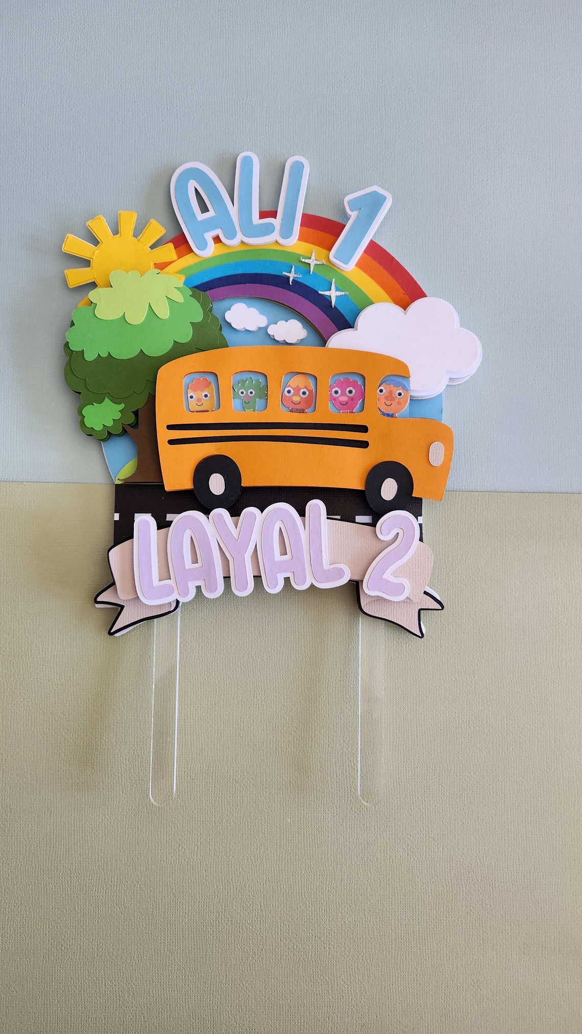 Personalized School Bus Cake Topper: Rainbow Birthday Party Decor - Etsy