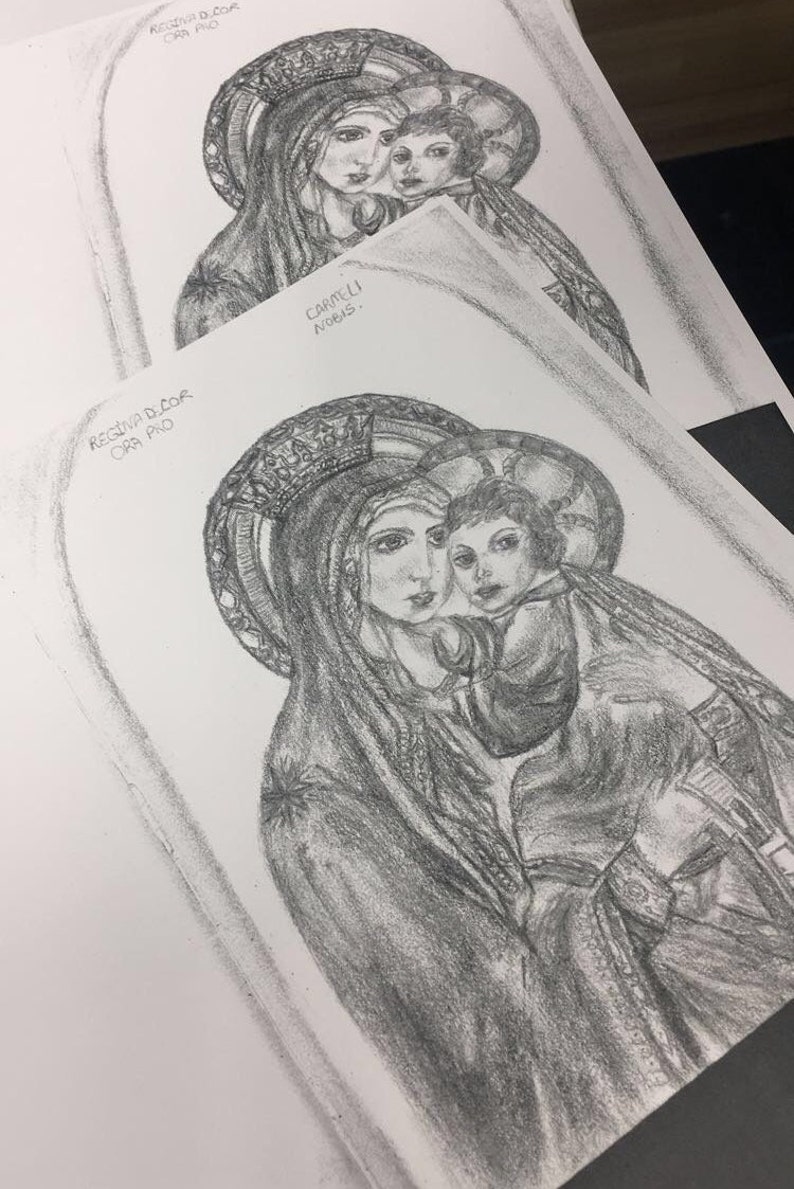 Original Our Lady of Mount Carmel Drawing - Etsy