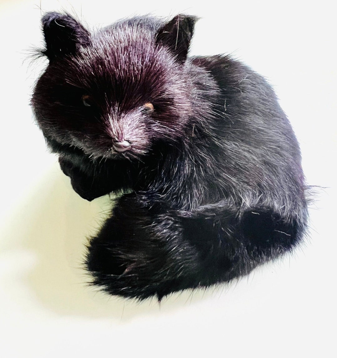Handmade Faux Fur Black Fox Spirit 4.5in Soft Realistic Animal Kitsune ...