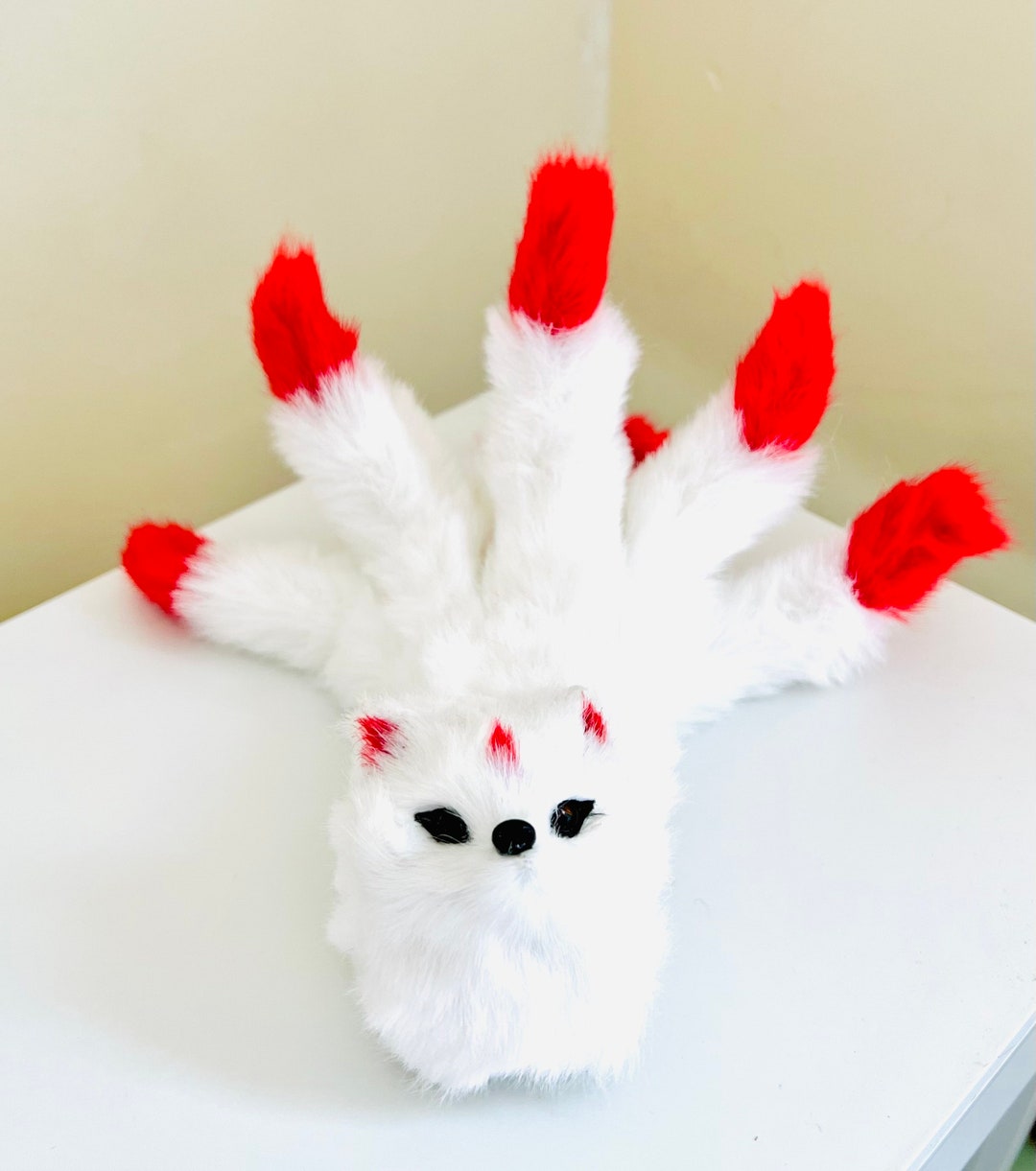 Handmade Faux Fur White Red Fox Spirit 5in Realistic Animal Ninetails ...