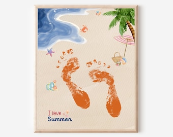 Summer Beach Footprint Craft, Printable Footprint Art, Daycare Activity ...
