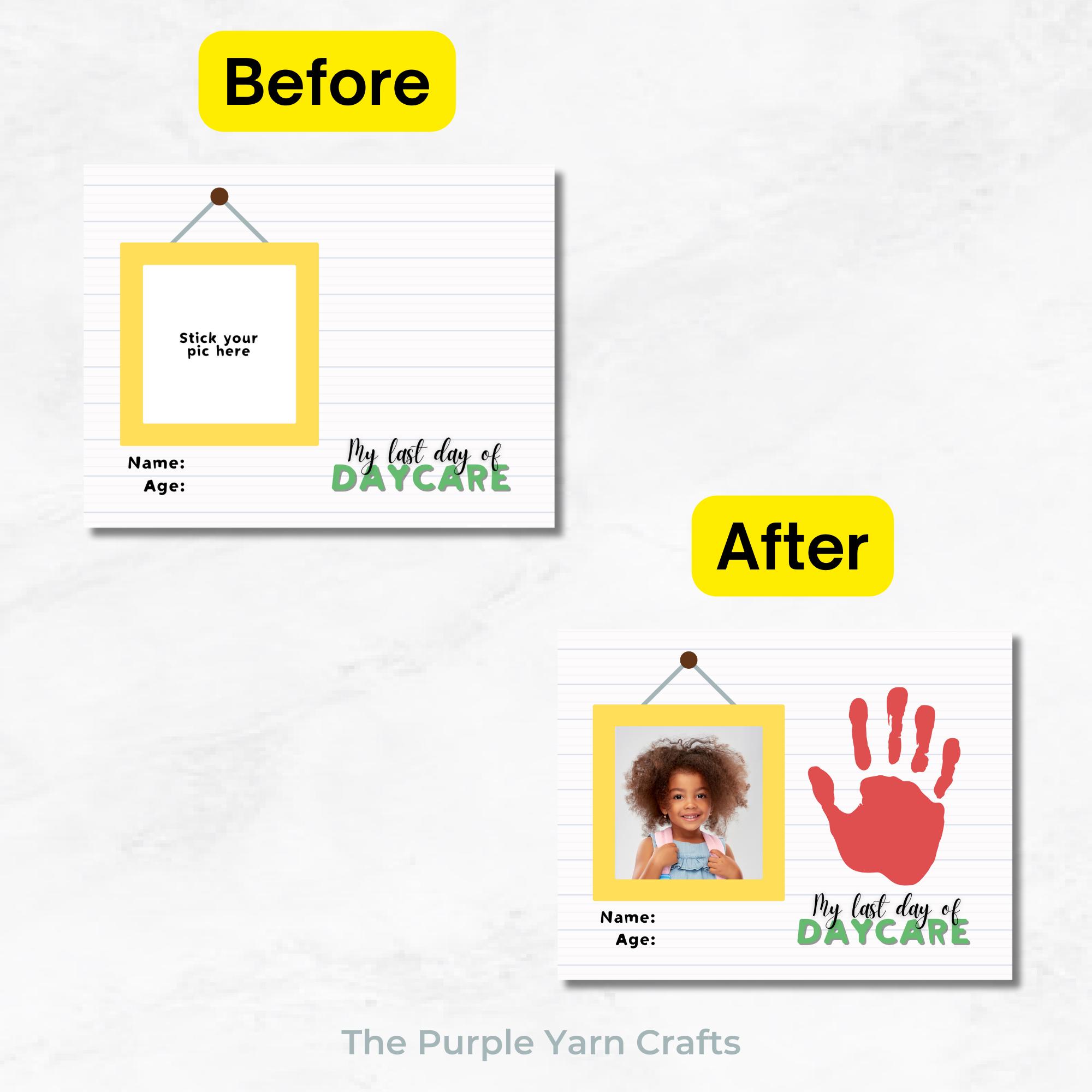 My Last Day of Daycare Photo Frame Handprint, Daycare Handprint Craft ...