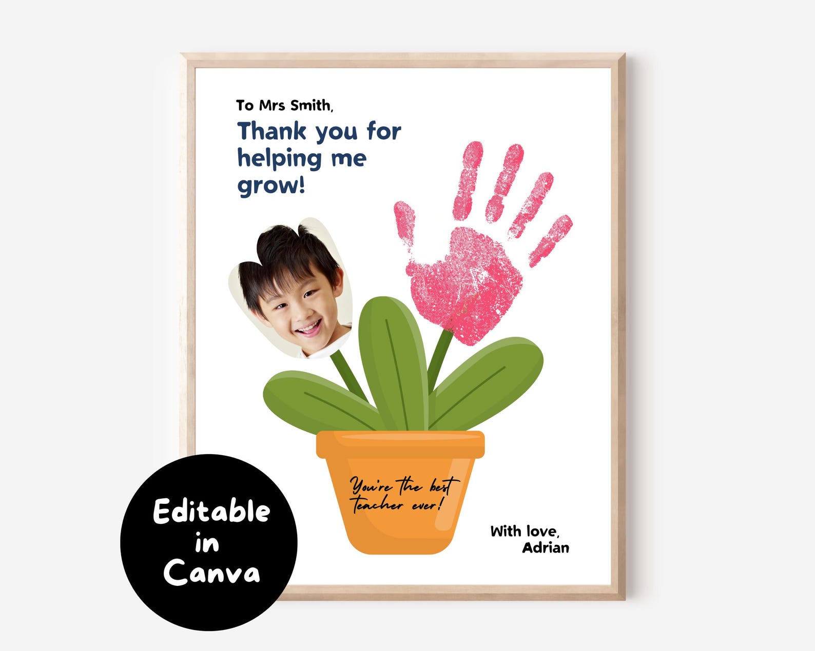 Editable Teacher Appreciation Handprint Art, Photo Handprint Canva ...