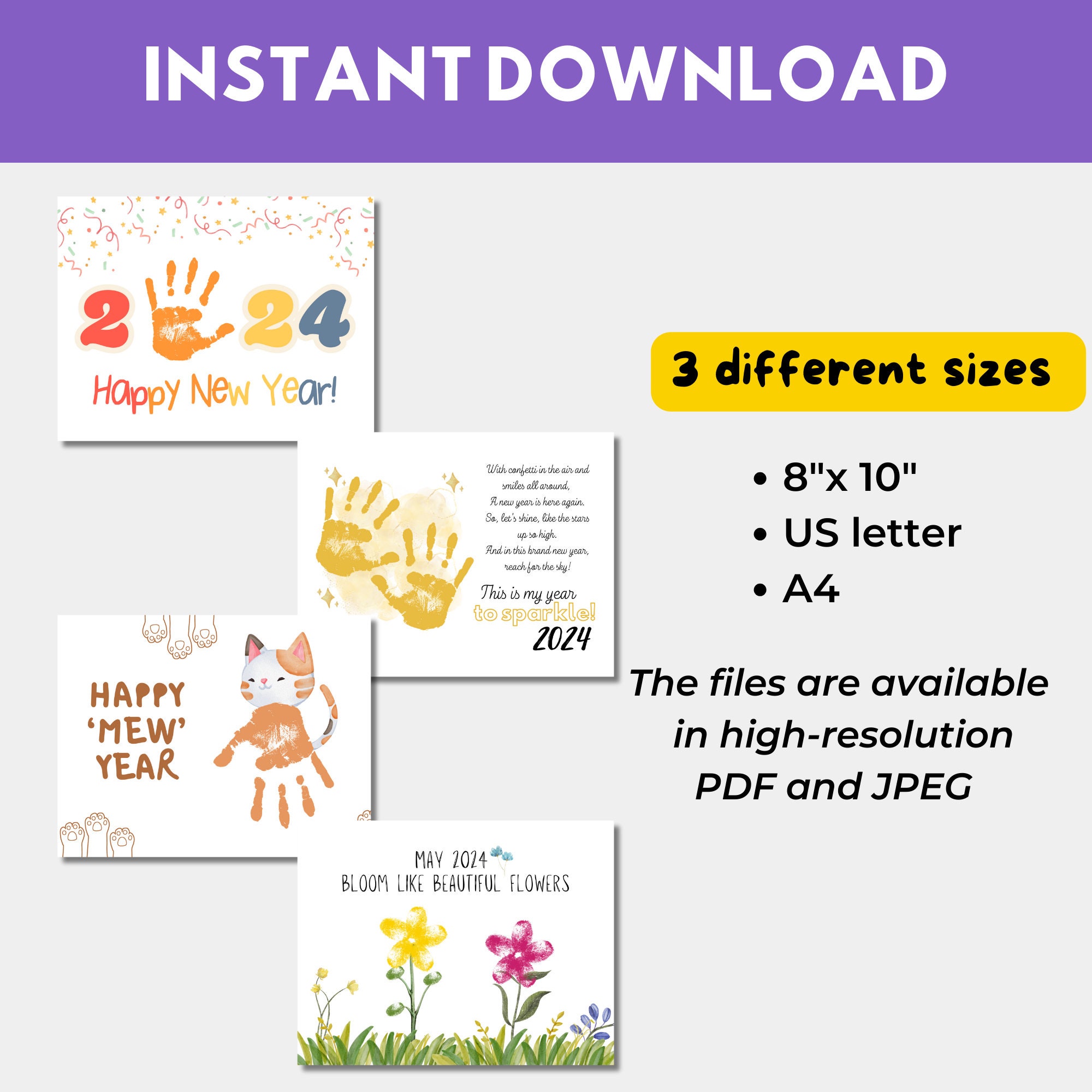New Years Handprint Craft Bundle, Printable New Years Handprint 2024 ...