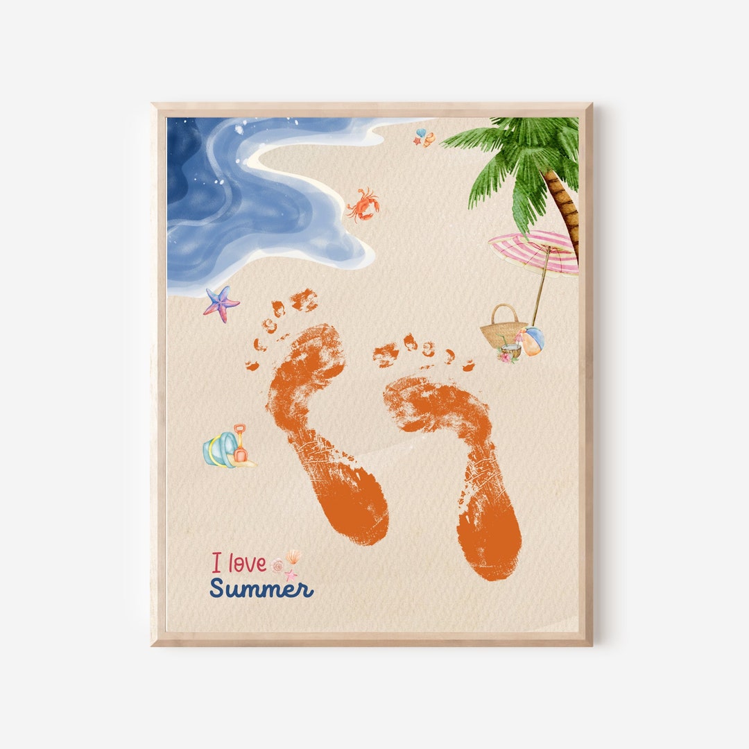 Summer Beach Footprint Craft, Summer Craft Kids, Printable Footprint ...