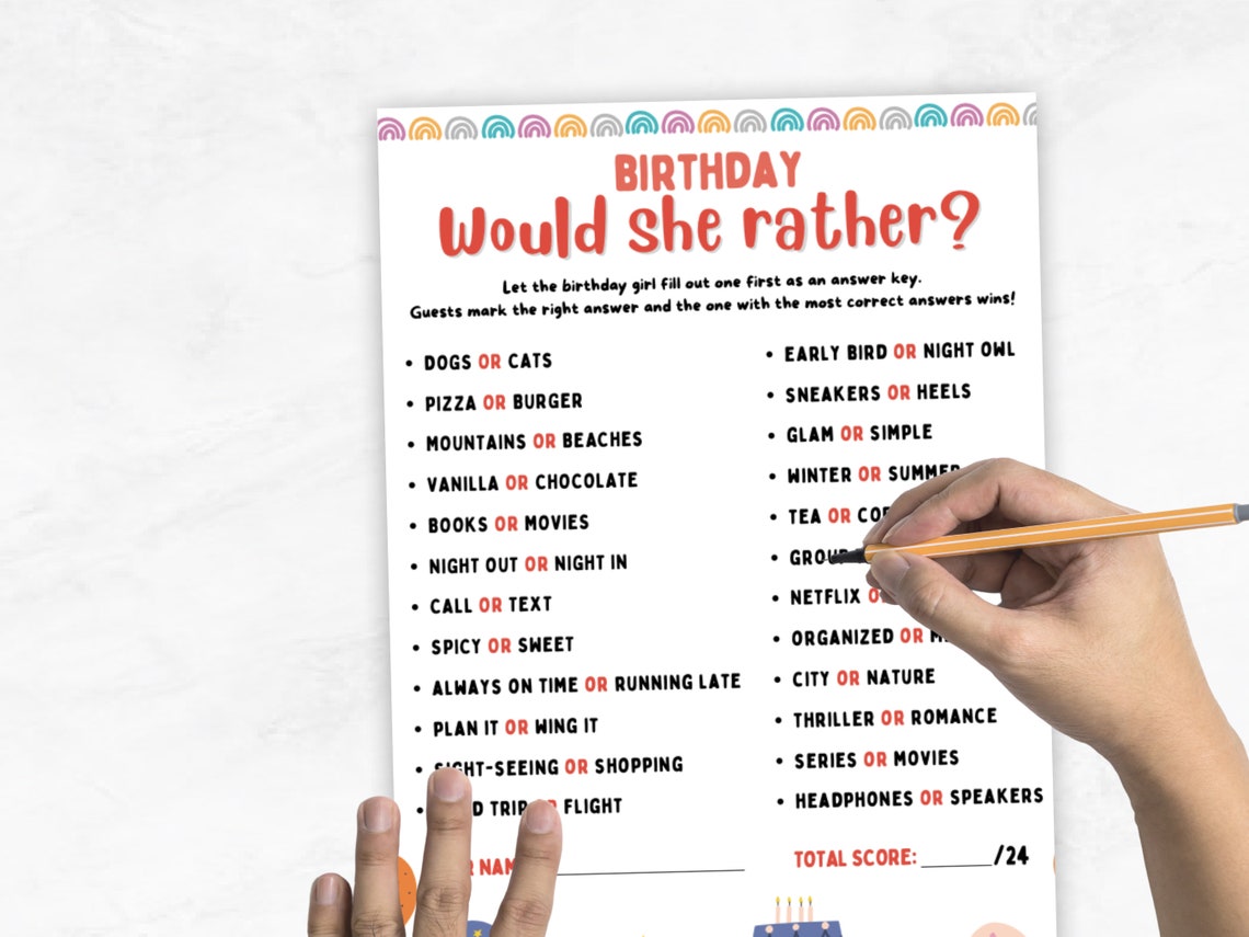 This or That Birthday Game Printable, Would She Rather Birthday Game ...