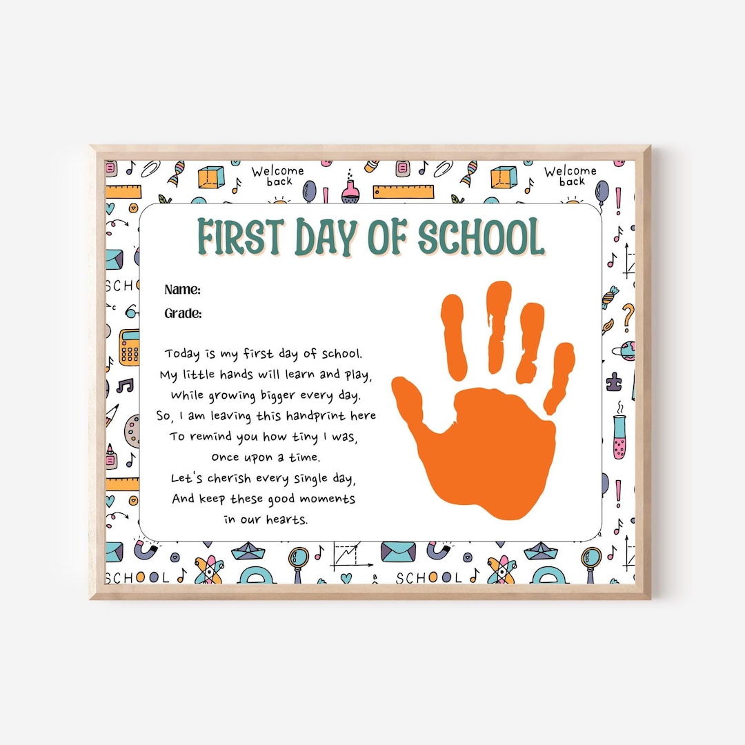 First Day of School Poem Handprint, Kindergarten Preschool Handprint ...