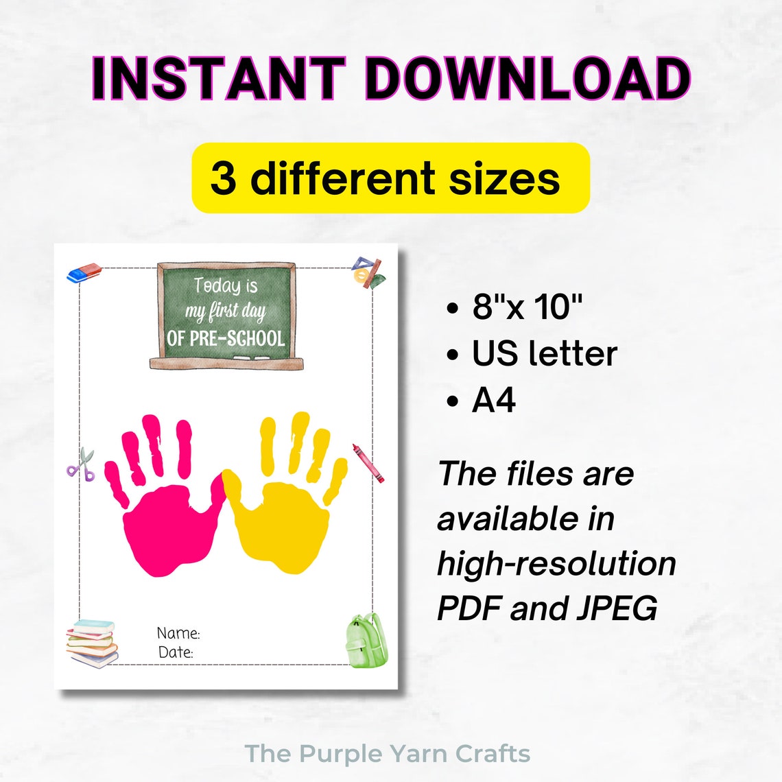 First Day of Preschool Handprint, Back to School Handprint, Preschool ...