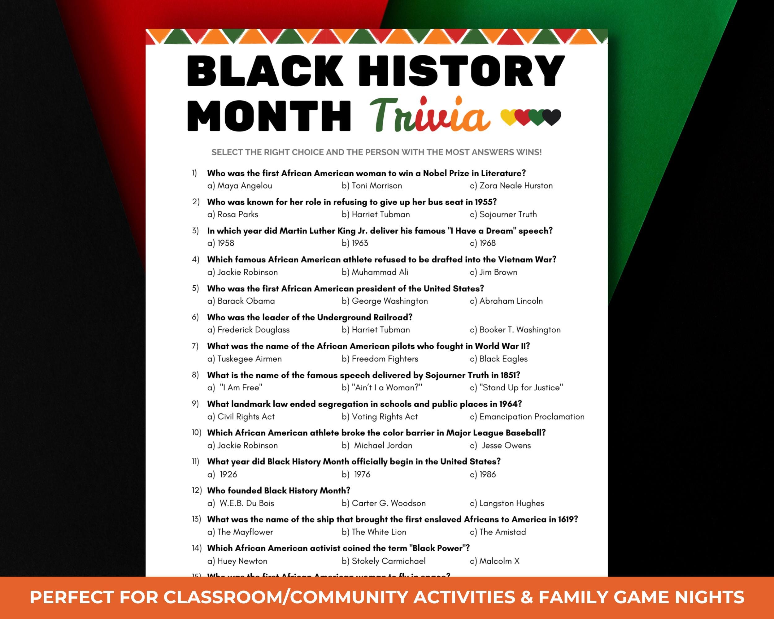 Black History Month Trivia Game, Black History Trivia, Black History ...
