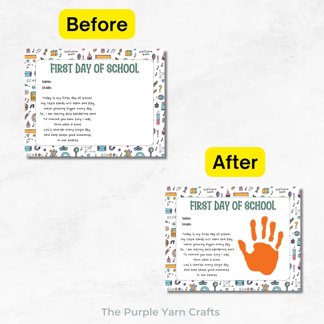 First Day of School Poem Handprint, Kindergarten Preschool Handprint ...
