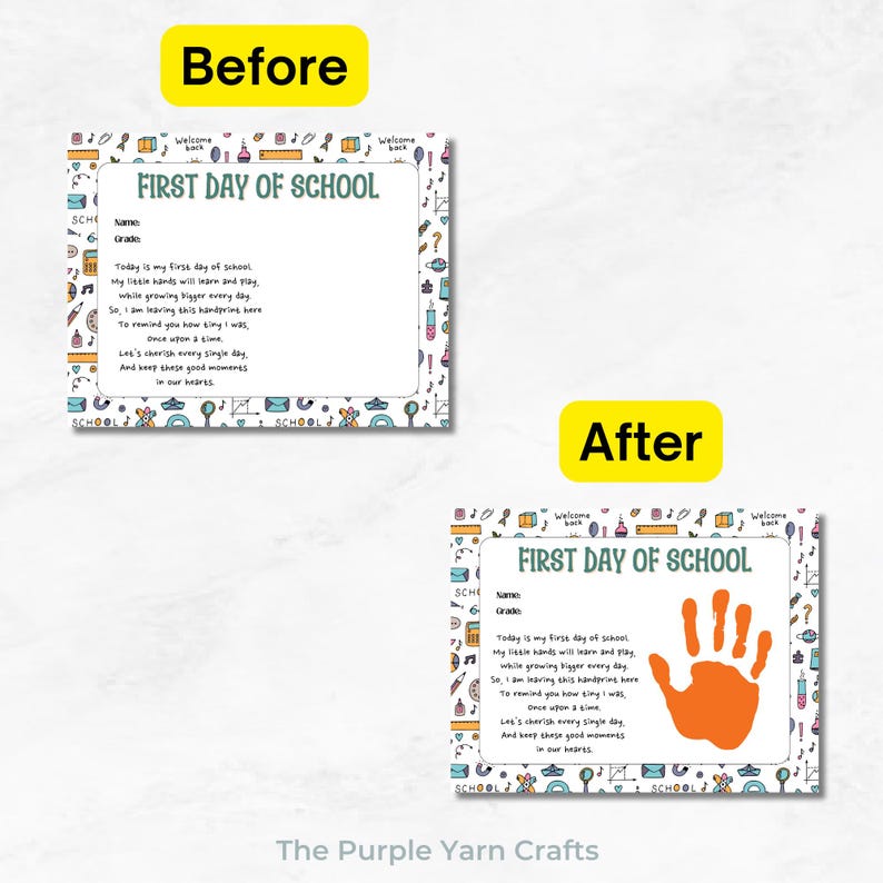 First Day of School Poem Handprint, Kindergarten Preschool Handprint ...