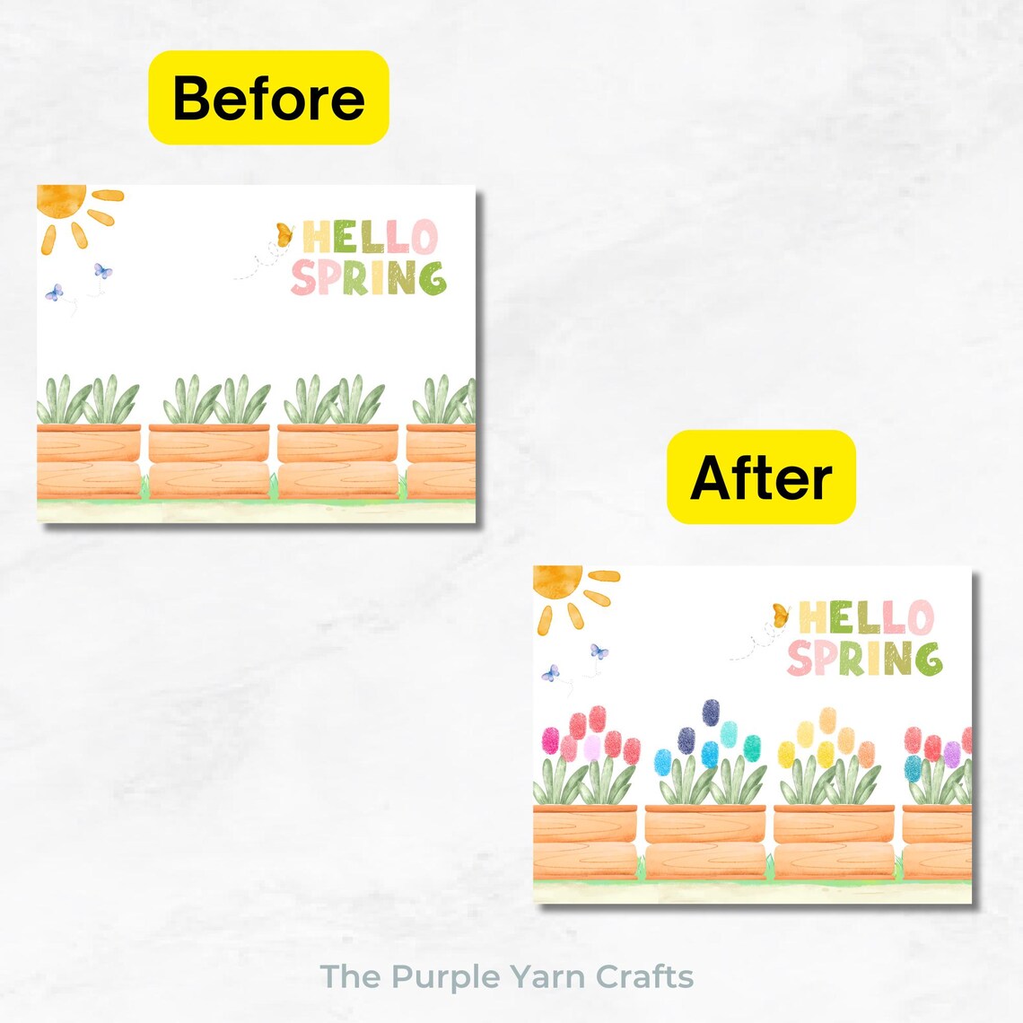 Hello Spring Fingerprint Flower Craft, Spring Handprint Art, Spring ...