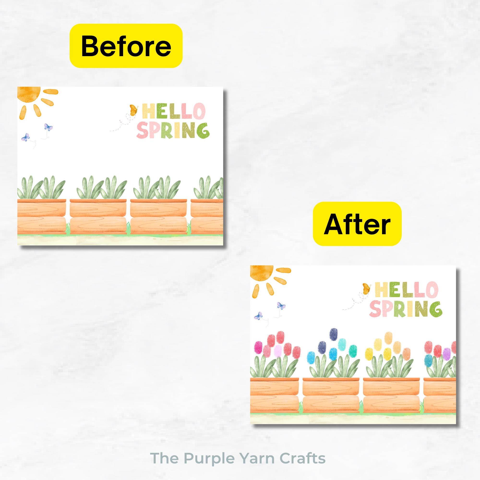 Hello Spring Fingerprint Flower Craft, Spring Handprint Art, Spring ...